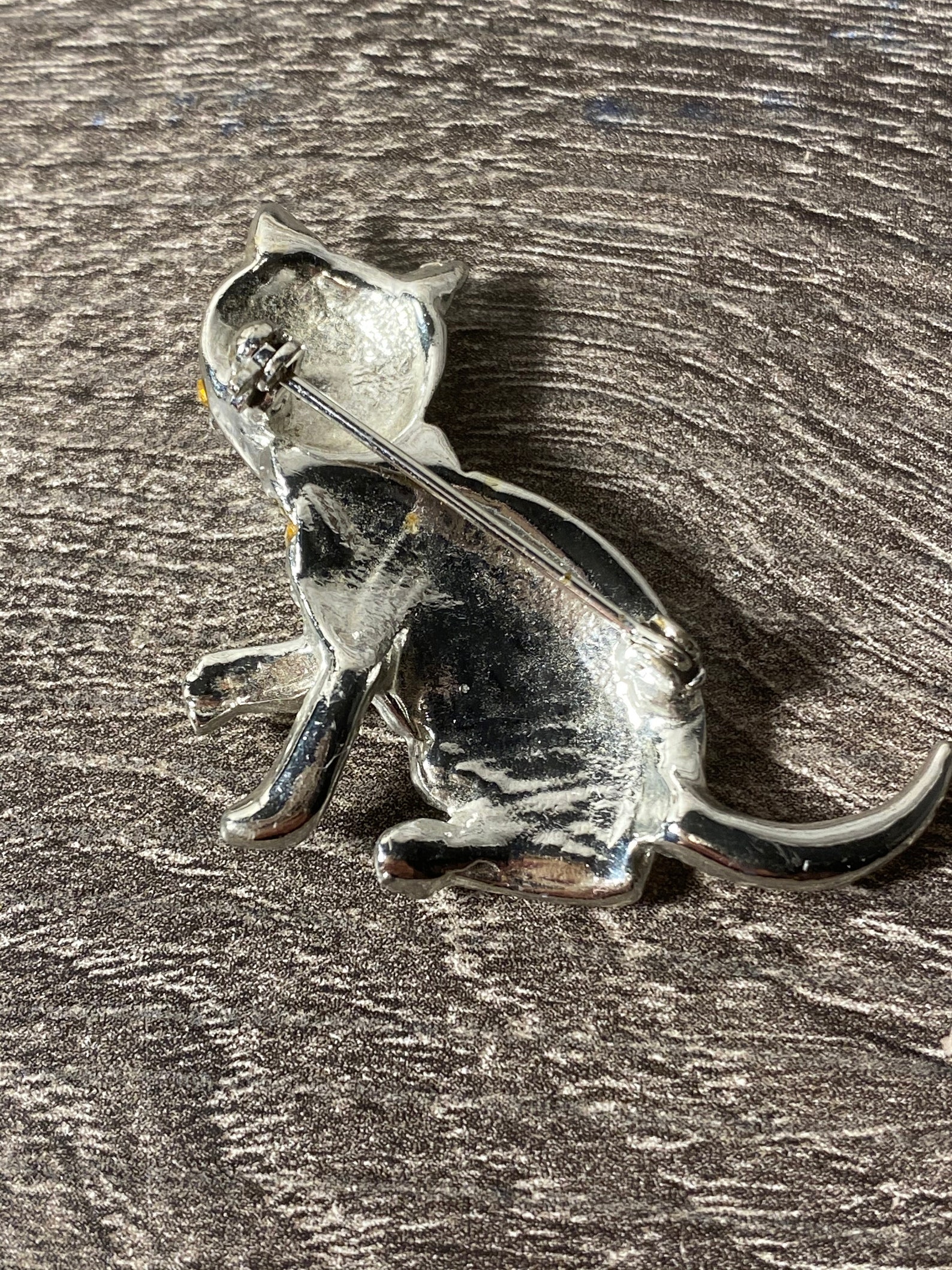 Vintage Jeweled Rhinestone Cat Kitten Pin Brooch - Silver Tone With ...