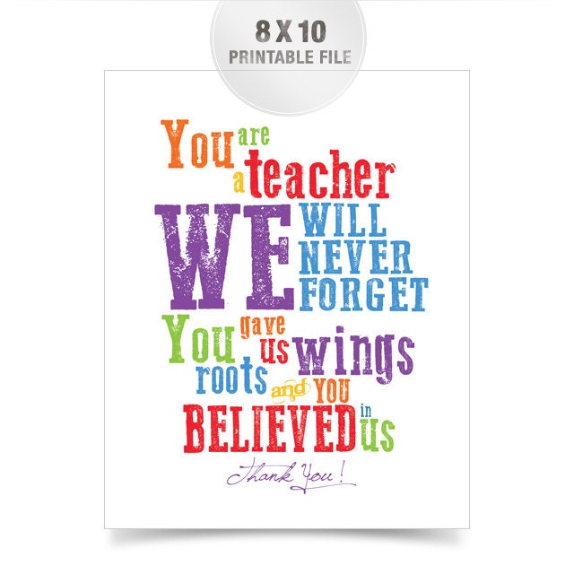 8x10 Colorful Teacher Appreciation Printable from CLASS JPEG/ | Etsy