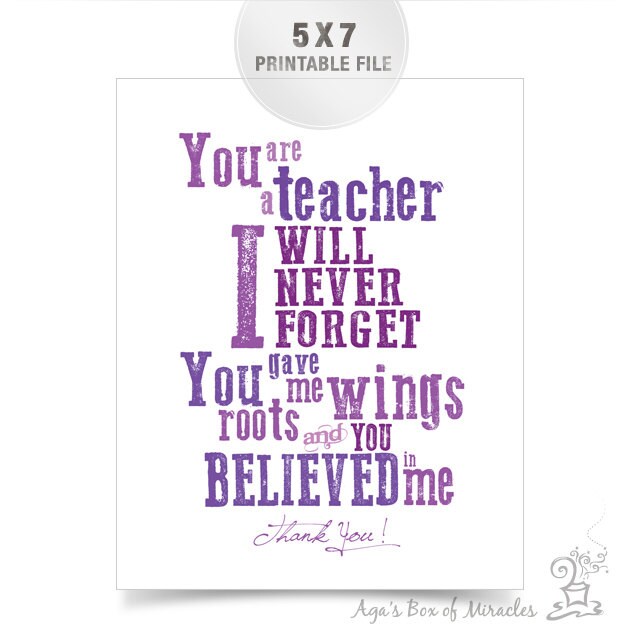 5x7 Purple Teacher Appreciation Printable JPEG / Thank You - Etsy Canada