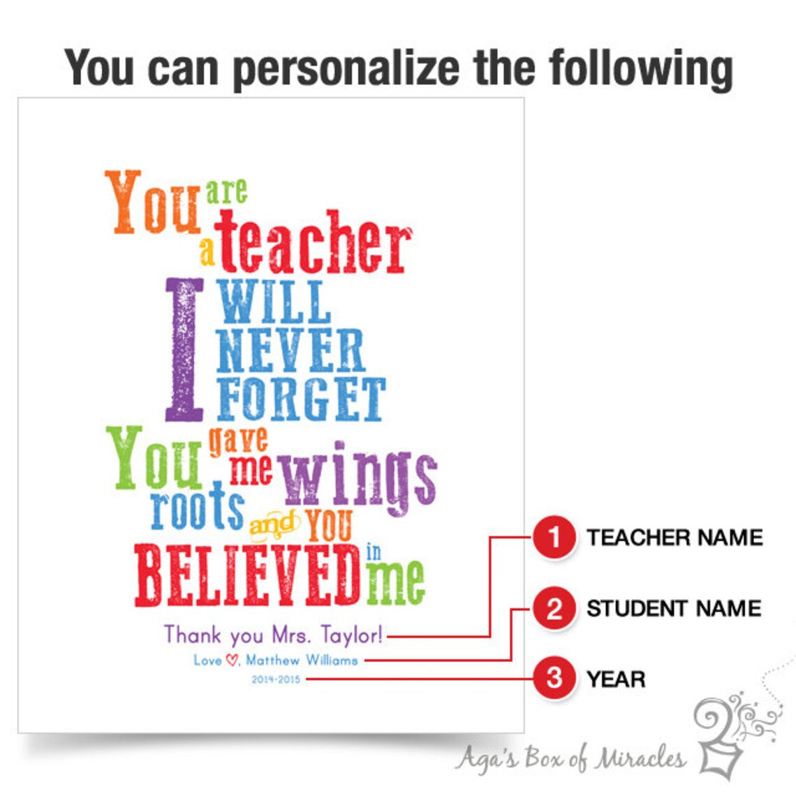 PERSONALIZED TEACHER APPRECIATION Printable / End of Year - Etsy Australia