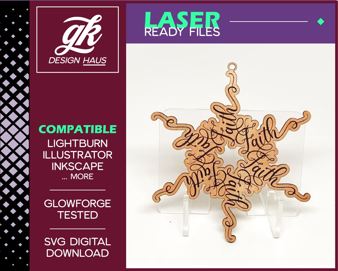 Calligraphy Snowflake Ornament - Faith - 1/8" (.12") Material - Digital ...
