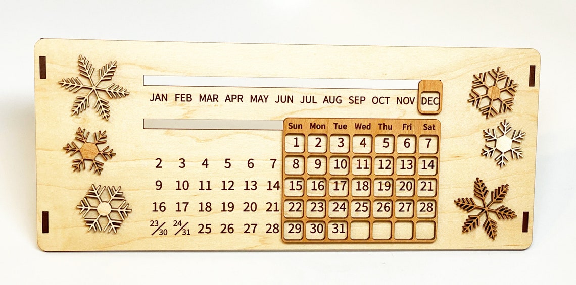 Laser Cut SVG File for Calendar | Perpetual Calendar Design 12" Wide ...