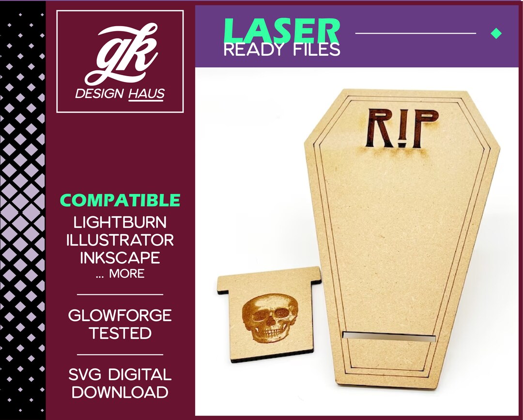 Coffin Phone Stand Design With Skull Sketch for 1/8" (.12") Material ...