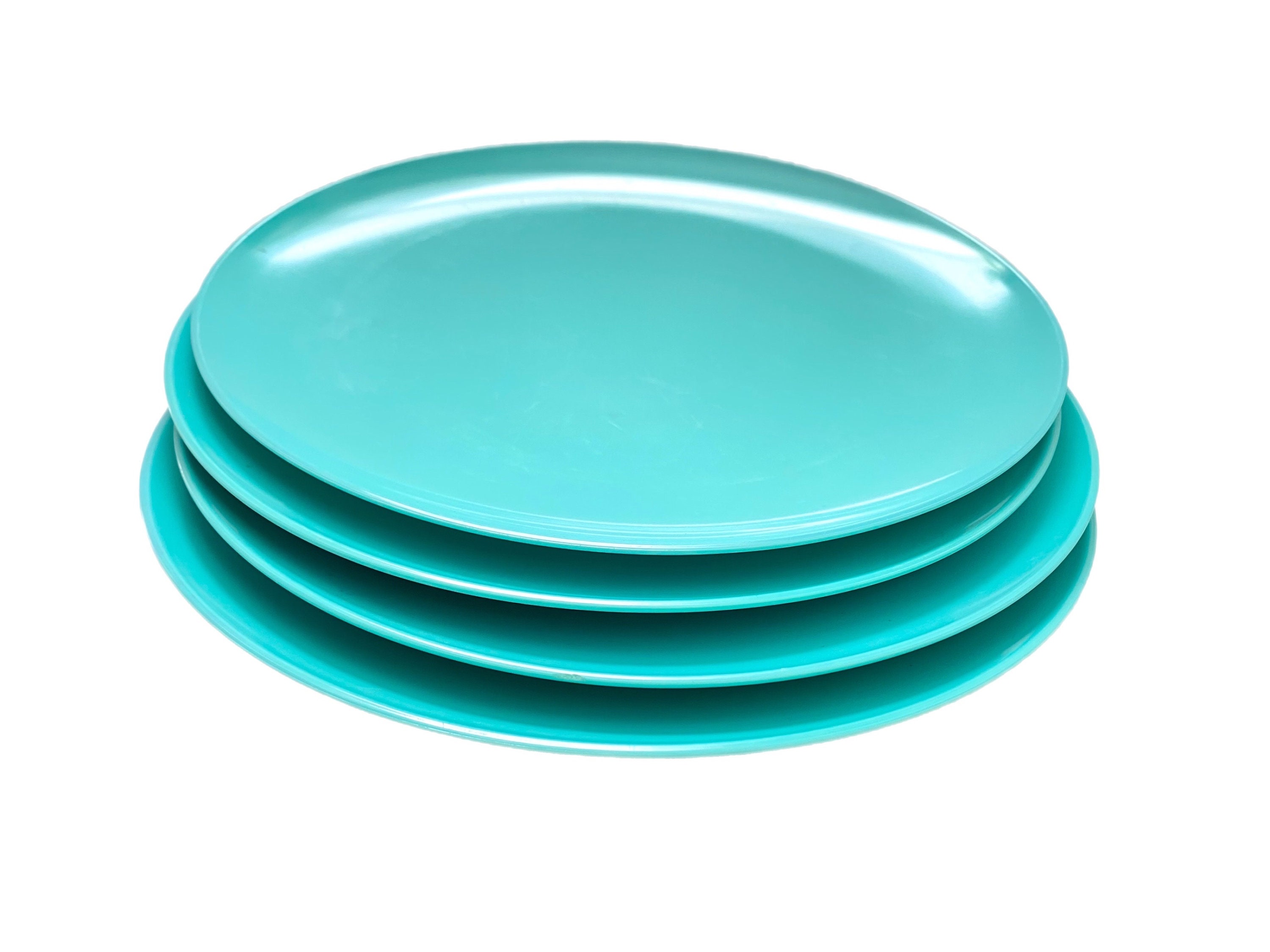Vintage // Set of 4 Turquoise Plastic Melamine Dining Plates, Picnic ...