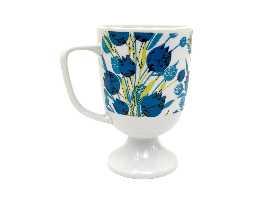 Vintage Floral Tulip Porcelain Pedestal Mug Set, Made in Japan - Etsy
