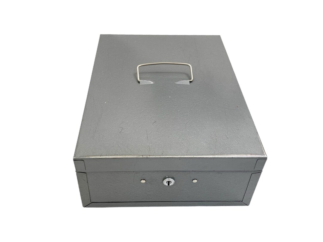 Vintage // Industrial Chic Gray Metal File Box With Key Lock & Handle ...