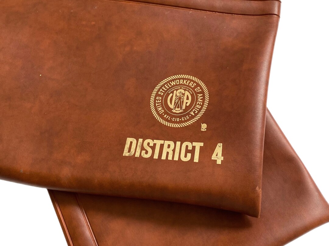 Vintage // Steelworkers Union, Brown & Gold Vinyl Document Pouch ...