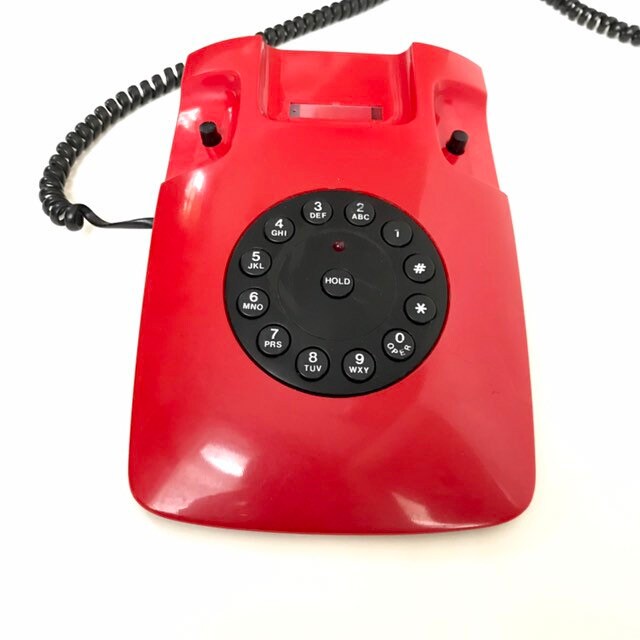 Vintage // Sleek Modern Red & Black Push Dial Corded Telephone ...