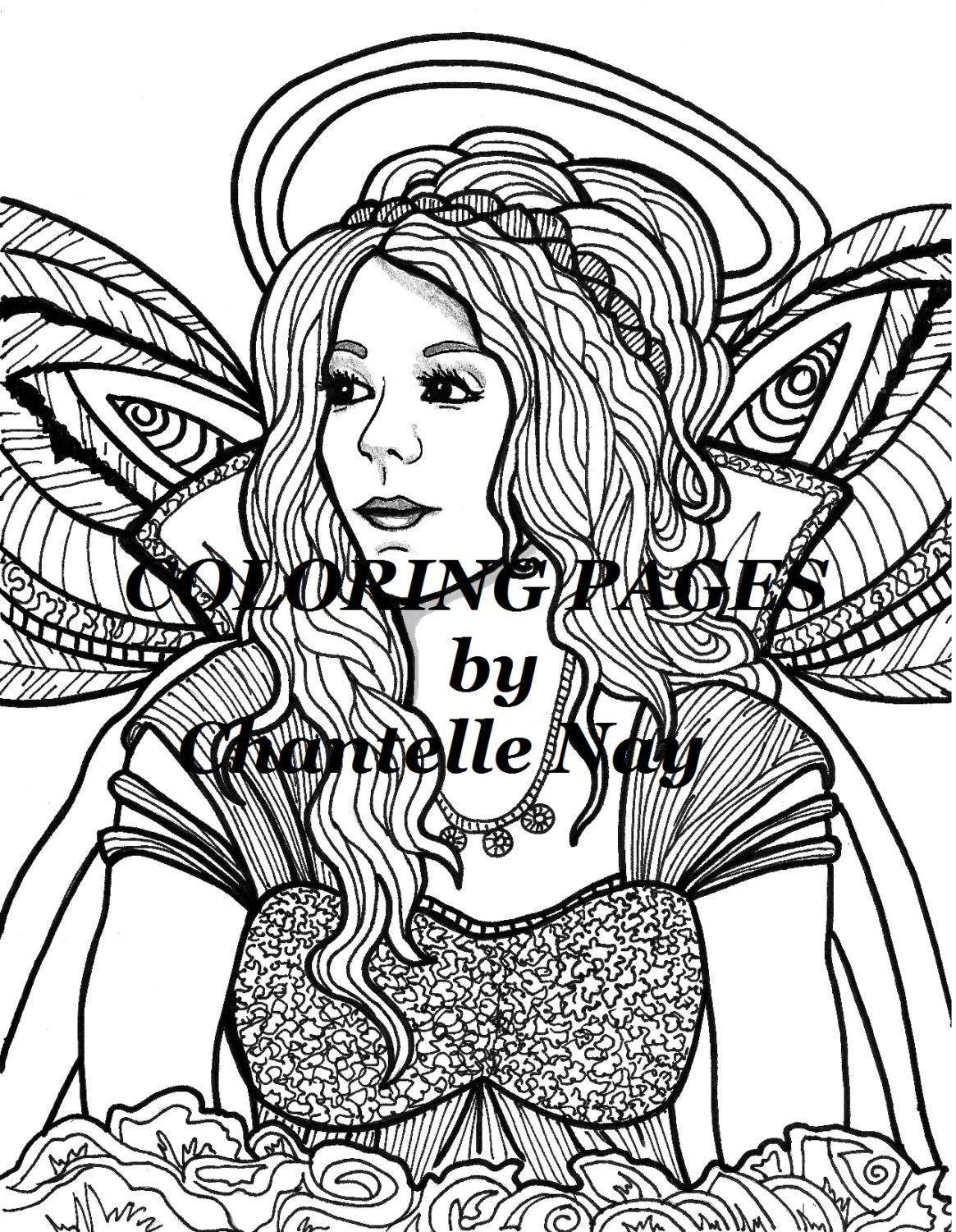 Coloring Page, Angel, Woman, Face, Adult Coloring Picture, Zentangle ...