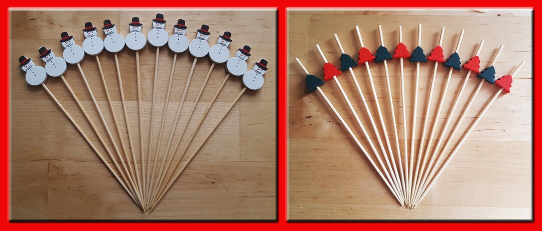 24 Pcs Snowman or 24 Pcs Christmas Tree Picks, Fruit/finger Food Picks ...