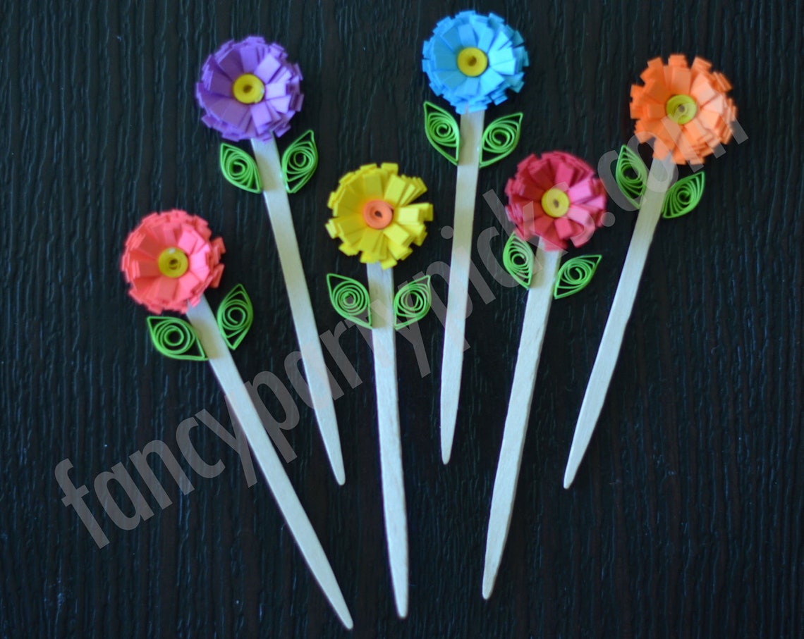 6 Pcs Flower Party Picks, Fruit Picks, Party Toothpicks, Cupcake Topper ...