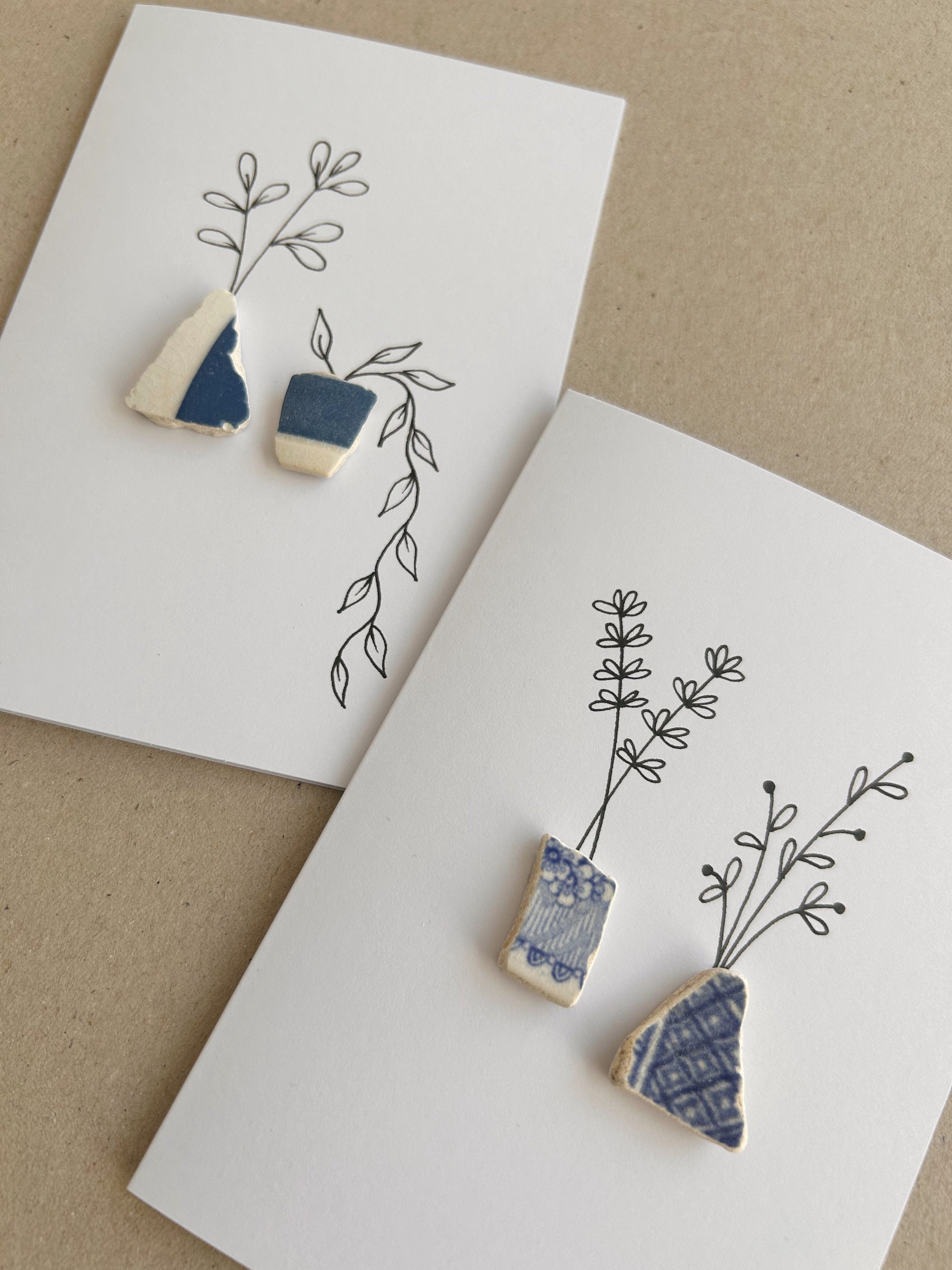 Pack of Two Greeting Cards With Beach Pottery - Etsy