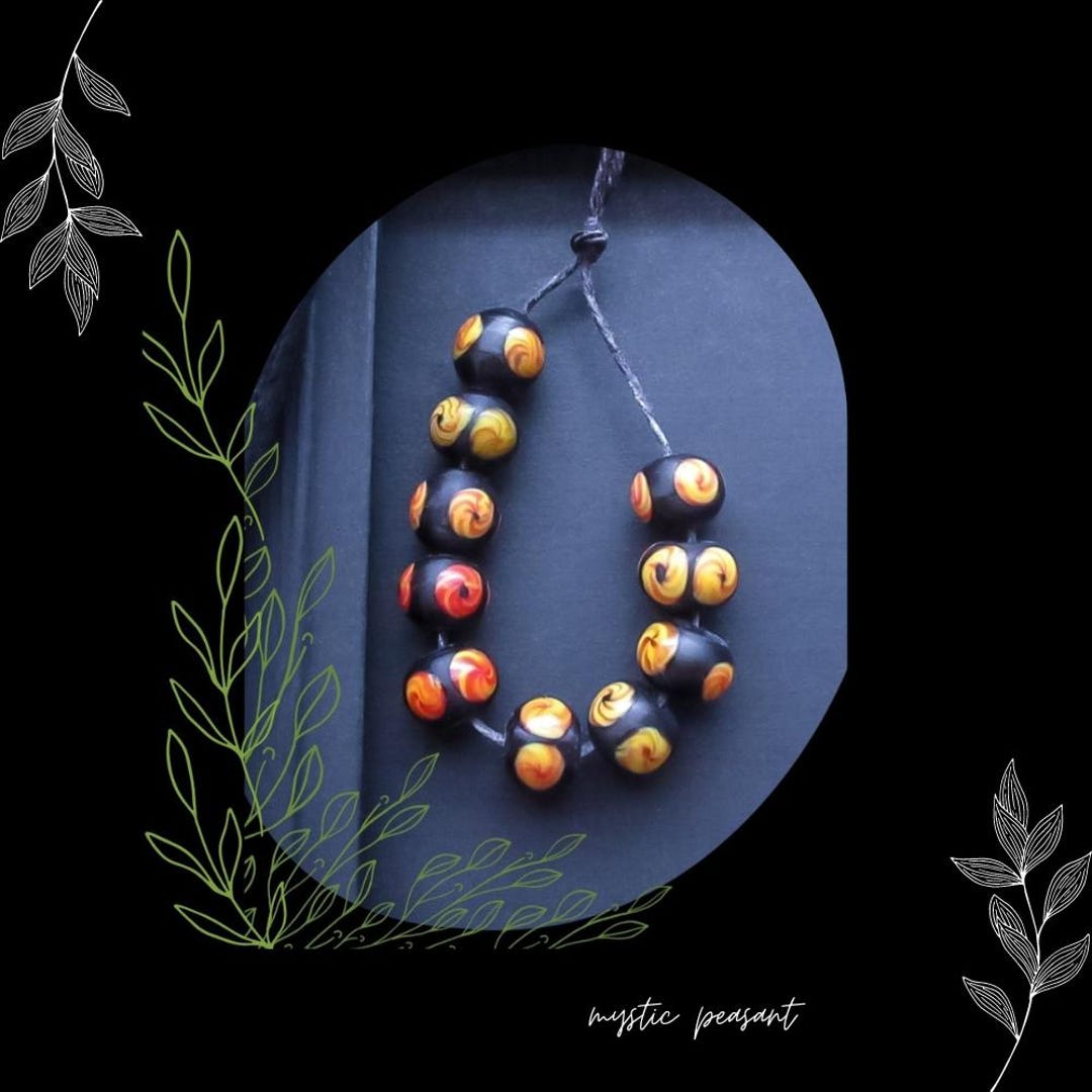 Black Orange Yellow Spiral Java Glass Round Bead/diy Beading/7-10mm/pkg ...