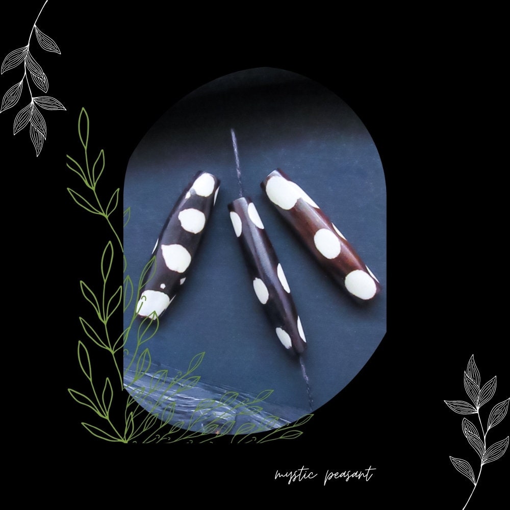 Dark Brown White Spotted Batik Bone Tube Bead/diy Boho Beading/pkg. 8 ...