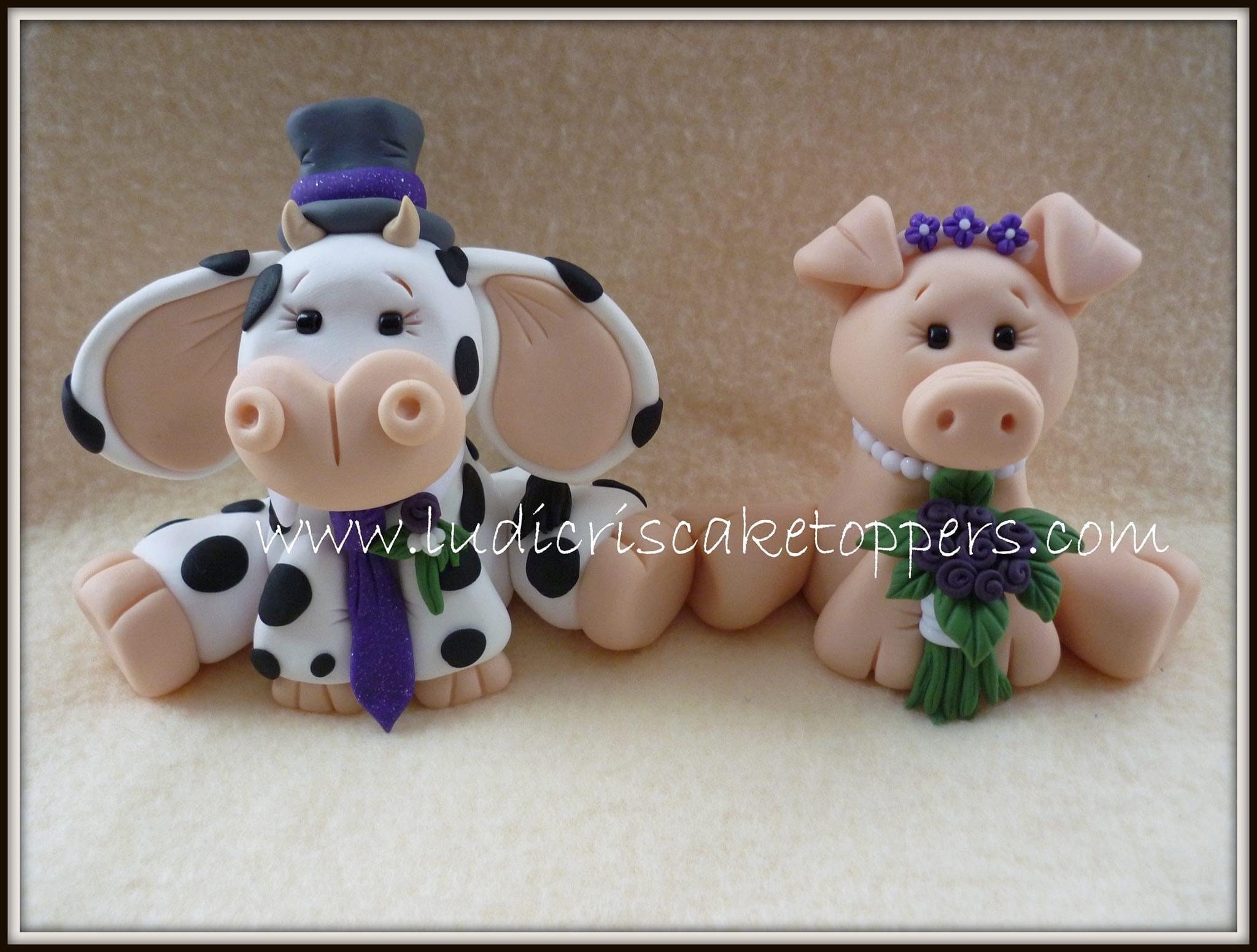 Cow and Pig Cow Owls Wedding Cake Toppers Animals Wedding - Etsy