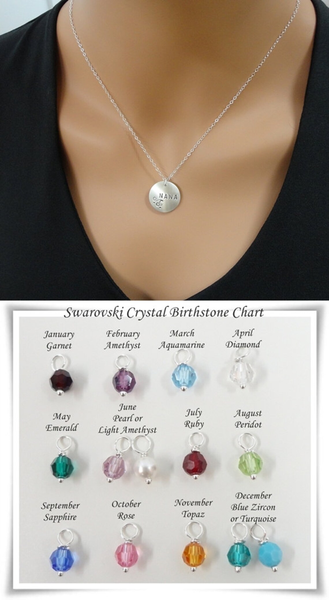 Hand Stamped Locket Style Nana Necklace With Birthstones Etsy