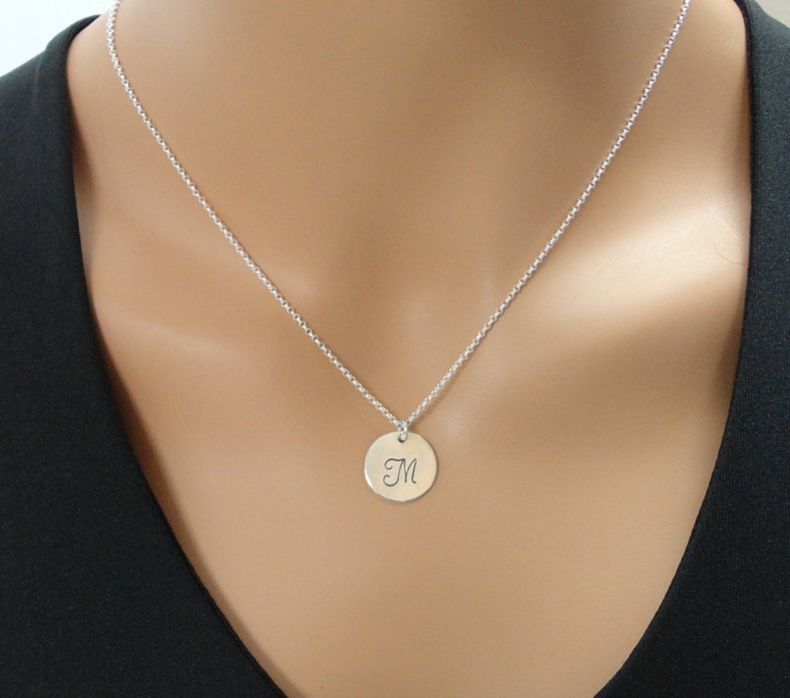 Sterling Silver Initial Necklace 5 8 Initial Disc Etsy