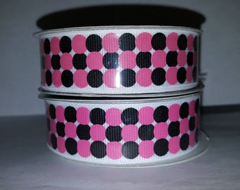 3 Yards Hot Pink and Black Polka Dots Printed Ribbon 7/8 Glittery ...