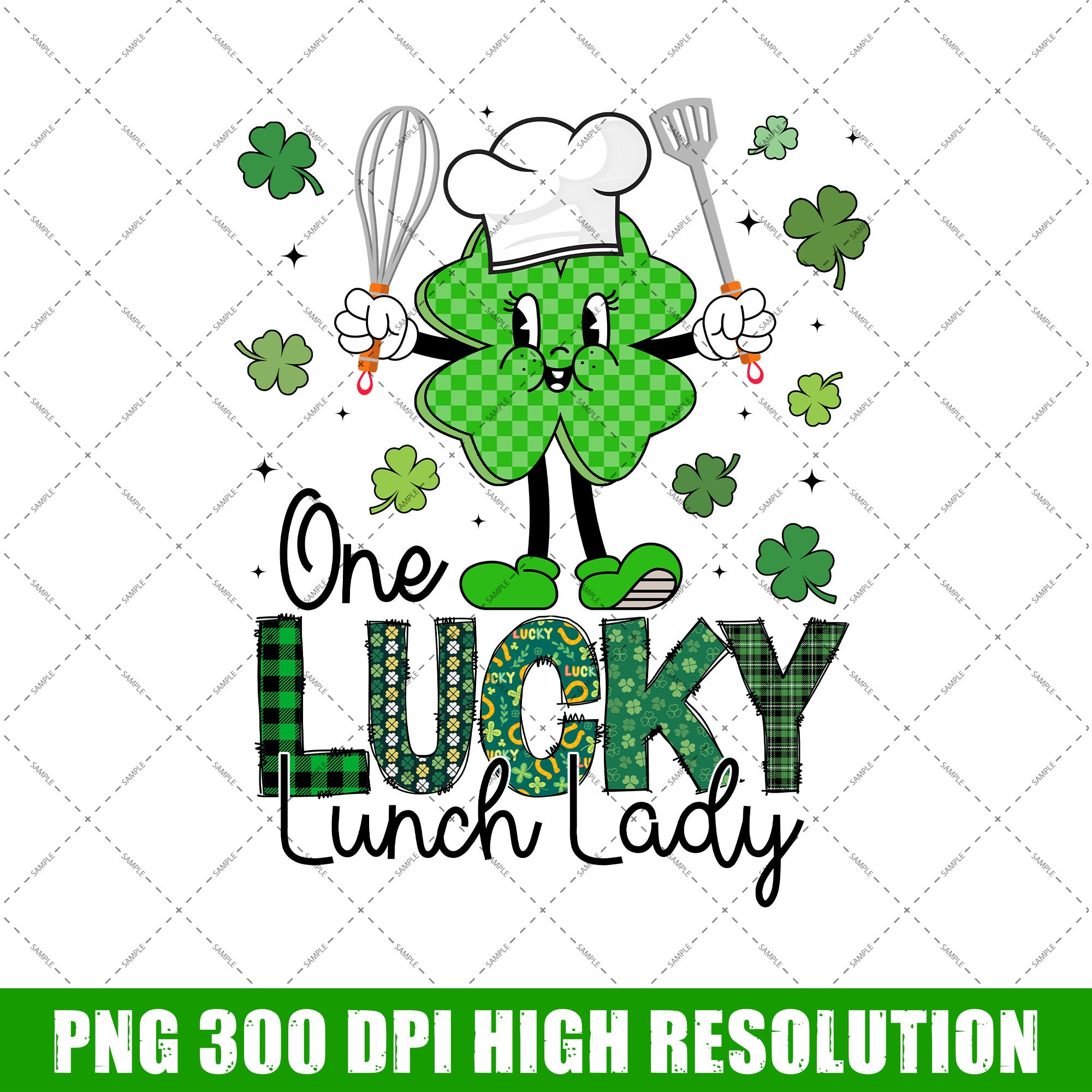 One Lucky Lunch Lady St Patricks Day PNG for Sublimation Retro Shamrock ...