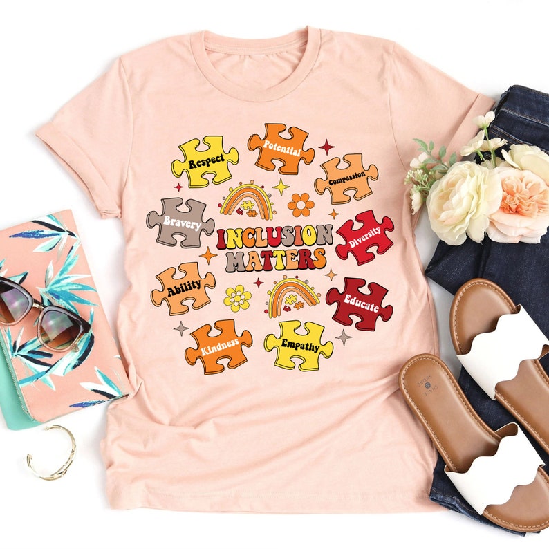 Inclusion Matters Shirt, Groovy Autism Mom Shirt,puzzle Rainbow Autism ...