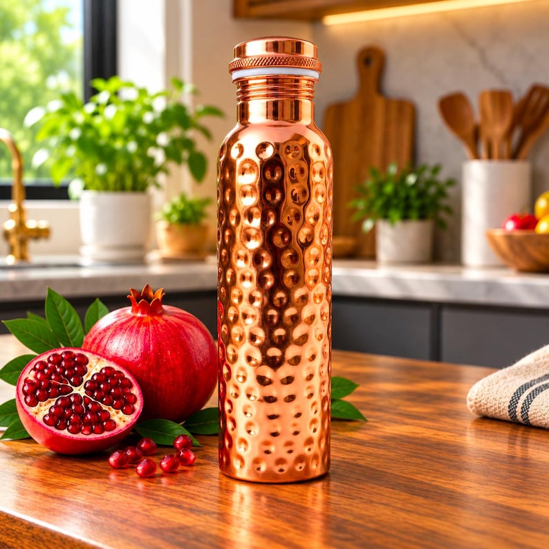 Pure Copper Water Bottles Set of 2, Hammered & Smooth, Ayurvedic ...