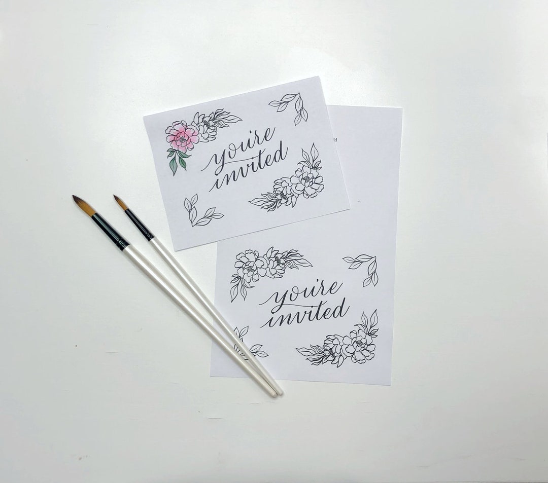 You're Invited Calligraphy Floral Digital Printable Card - Etsy