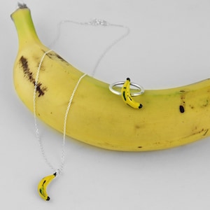 Banana Sterling Silver Ring, Silver Banana, Banana Ring, Yellow Ring ...
