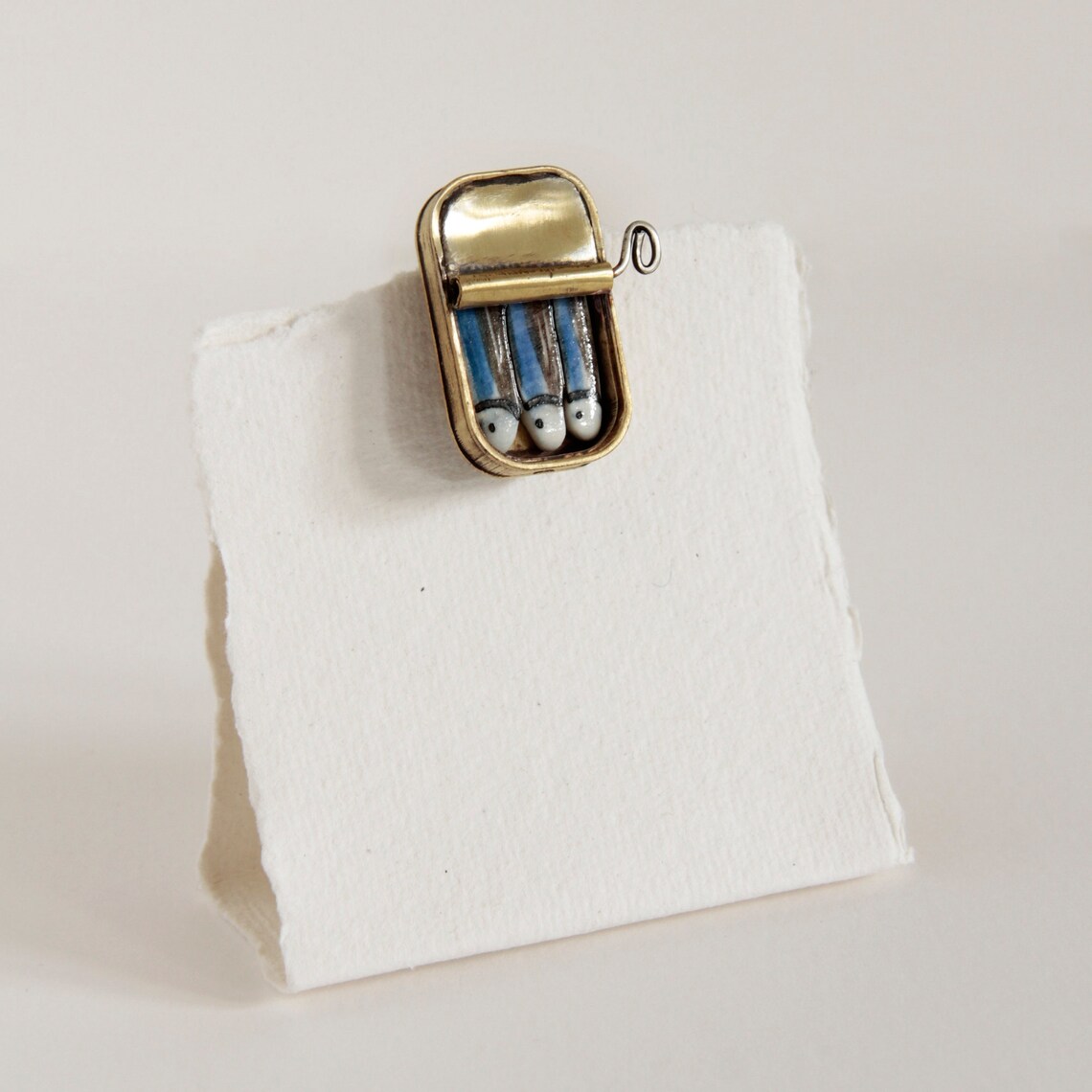 Brass Brooch, SARDINES Tin Can Brooch, Porcelain Fish, Porcelain Brooch ...