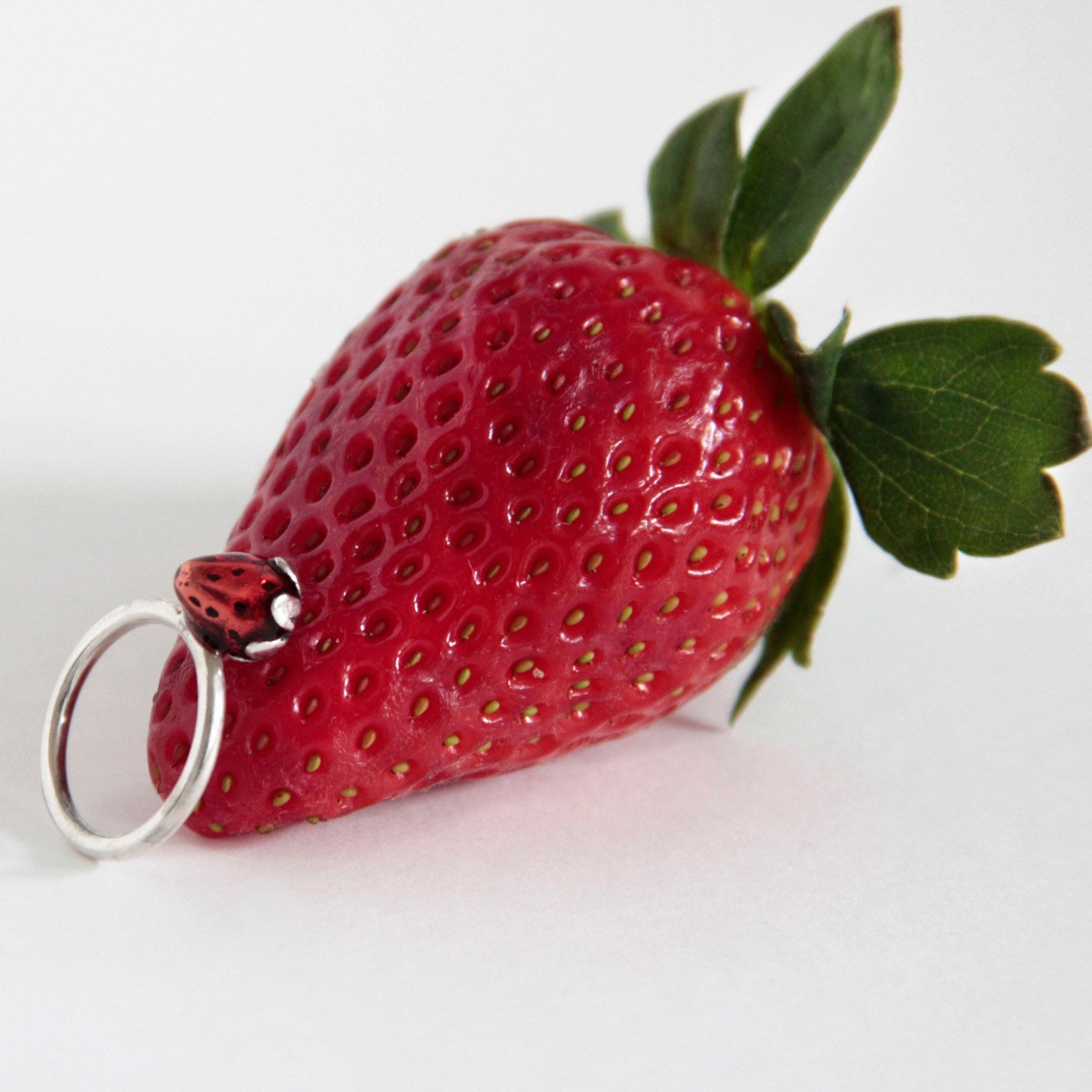 Tiny red ring sterling silver strawberry ring Enamel | Etsy