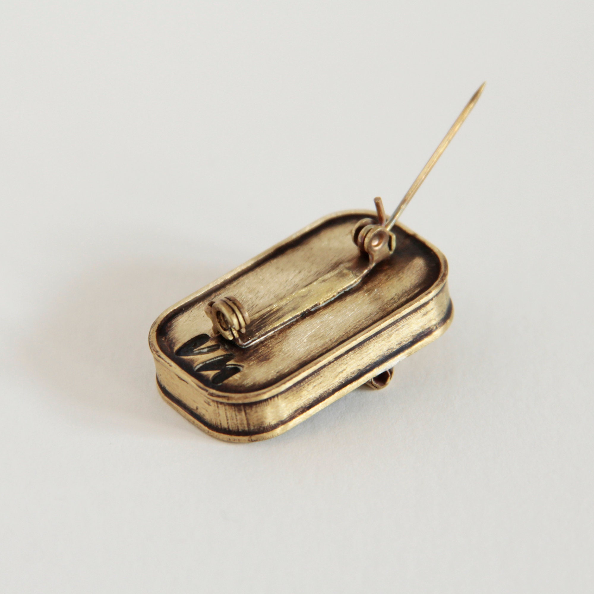 Brass Brooch, SARDINES Tin Can Brooch, Porcelain Fish, Porcelain Brooch ...