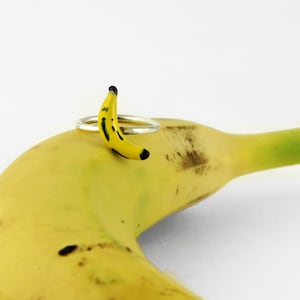 Banana Sterling Silver Ring, Silver Banana, Banana Ring, Yellow Ring ...