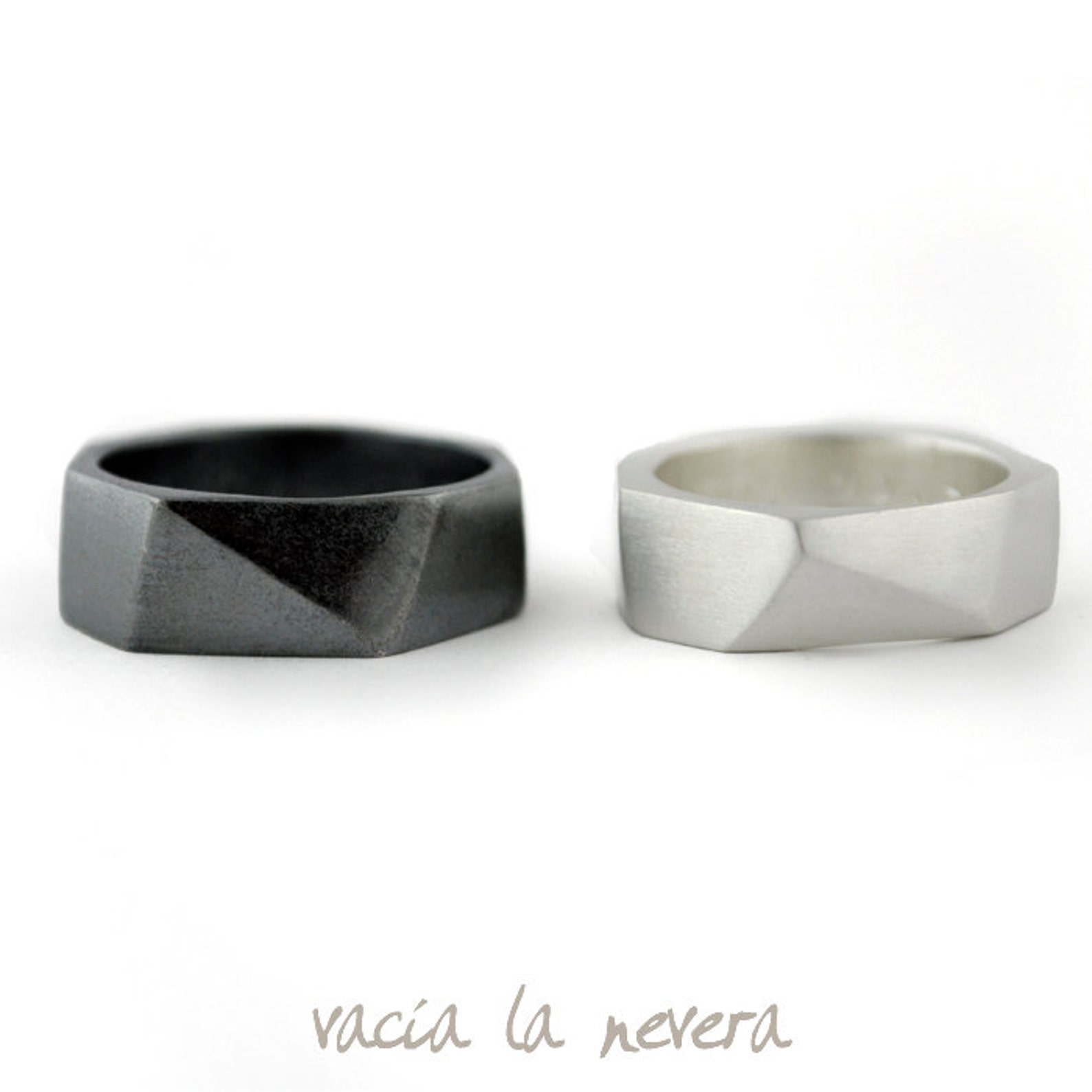 Geometric Wedding Rings Black Engagement Ring Sterling - Etsy