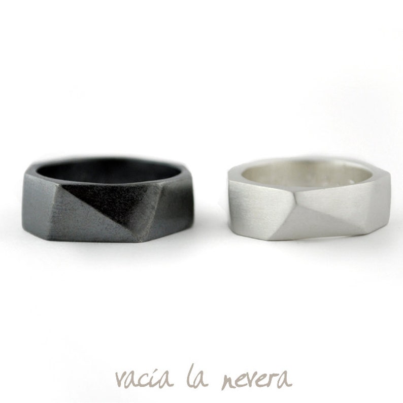 Geometric Wedding Rings Black Engagement Ring Sterling | Etsy