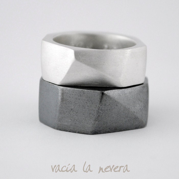 Geometric Wedding Rings Black Engagement Ring Sterling | Etsy