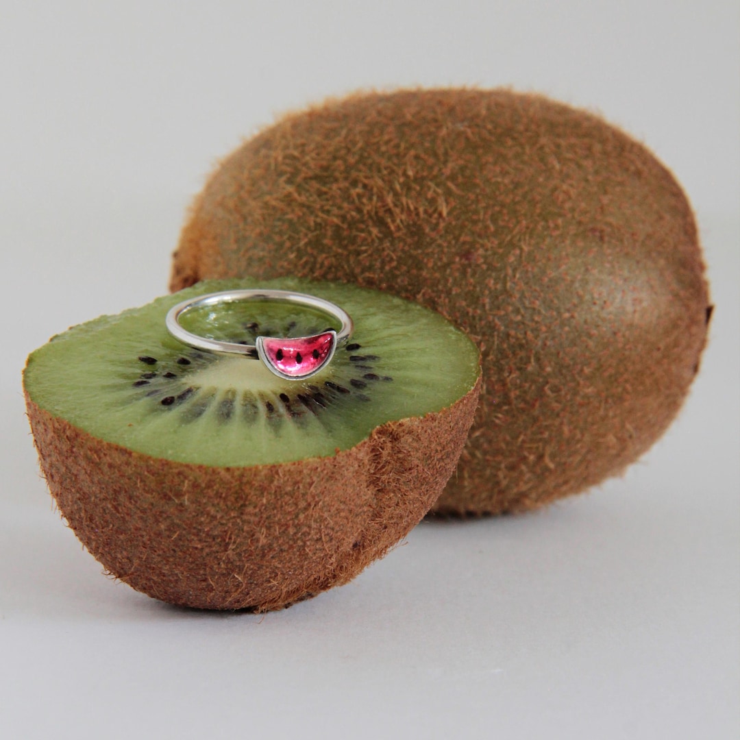 Pink Enamel Watermelon Sterling Silver Ring, Tasty Jewelry - Etsy
