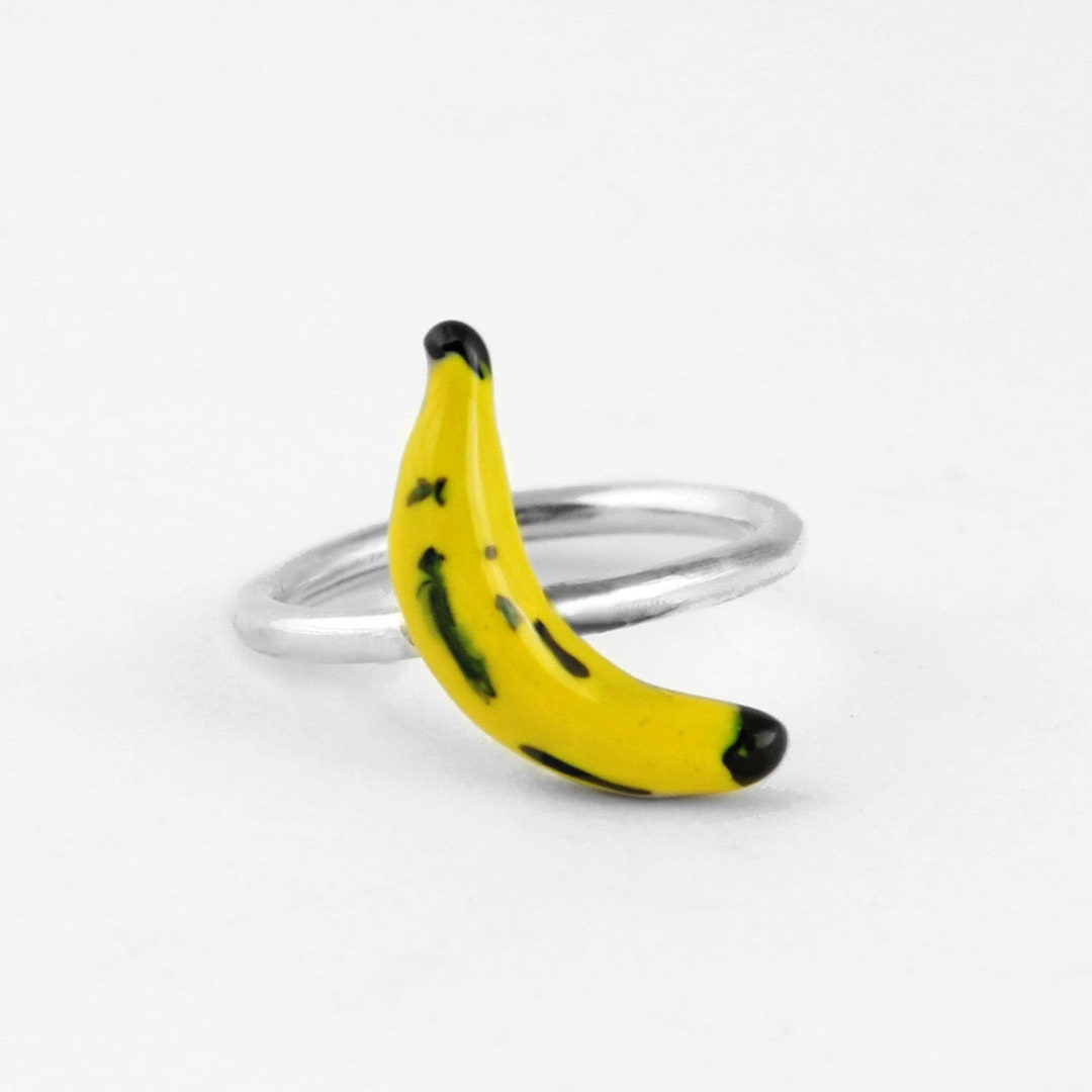 Banana Sterling Silver Ring, Silver Banana, Banana Ring, Yellow Ring ...