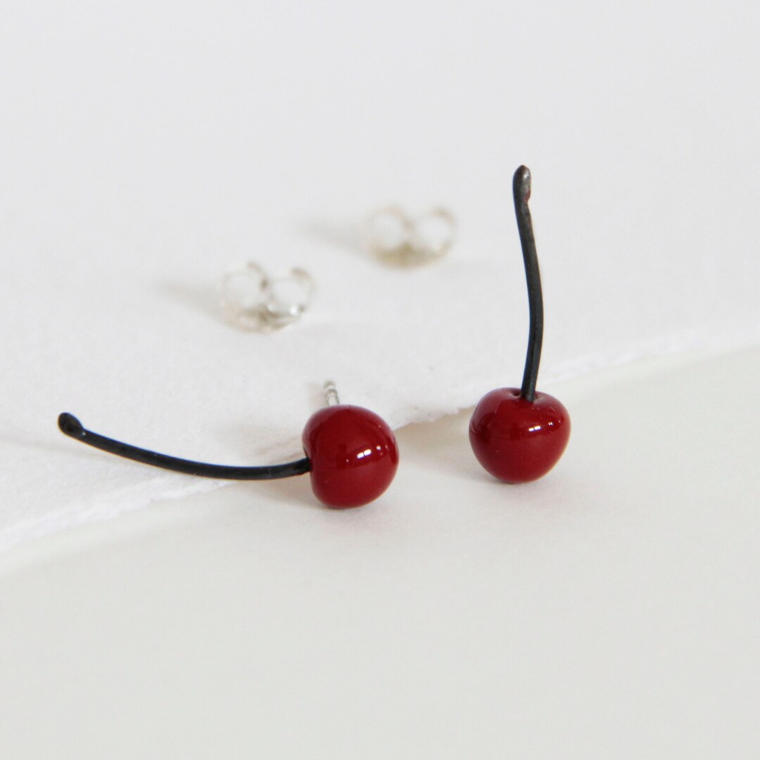 Silver CHERRY Earrings, Food Jewelry, Cherries, Stud Earrings - Etsy