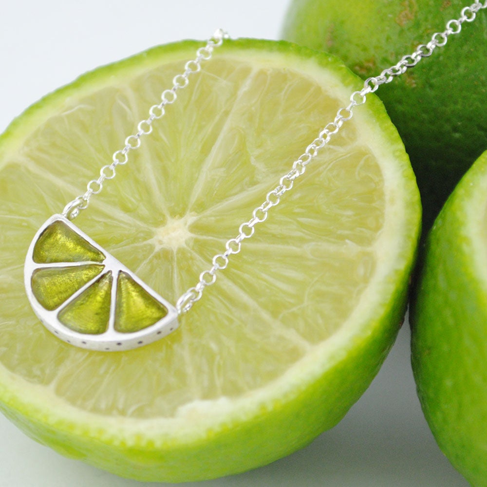 Silver lime Necklace choker lime Charm dainty pendant | Etsy