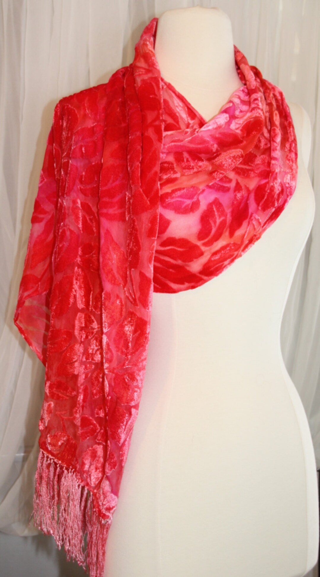 Bright Red and Shocking Pink Cut Velvet Scarf 14"x 72" - Etsy
