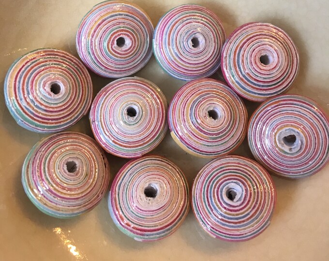 Hard Candy Hand Rolled Paper Beads Disk Beads 1/2”: Set of 10 - Etsy