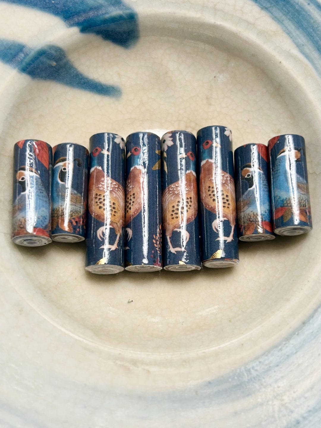 Quail and Pheasant Hand Rolled Chunky Paper Beads 1-1 1/2” Large Hole ...