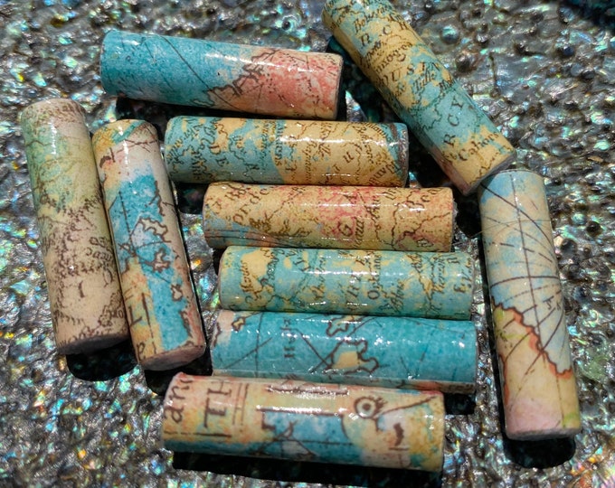 Colorful Maps Hand Rolled Paper Tube Beads: Set of 10 - Etsy
