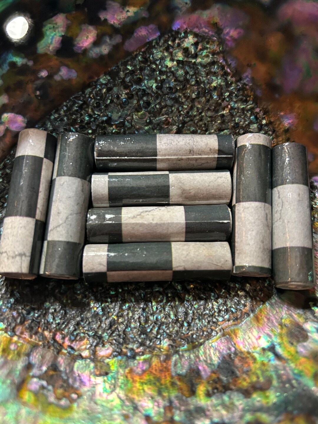 Checkerboard Hand Rolled Paper Tube Beads Chunky 1 1/2 Inch: Set of 8 ...