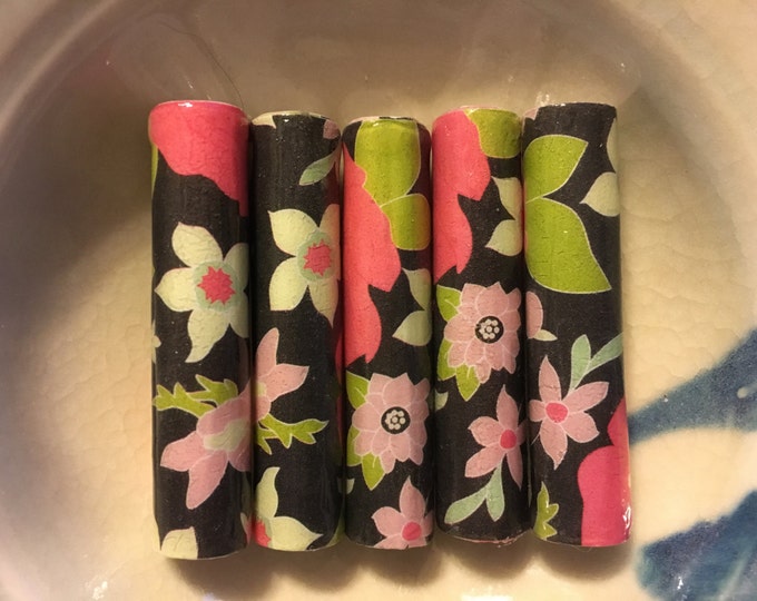 Holiday Floral Hand Rolled Paper Tube Beads 2 Pen Making and Cording ...