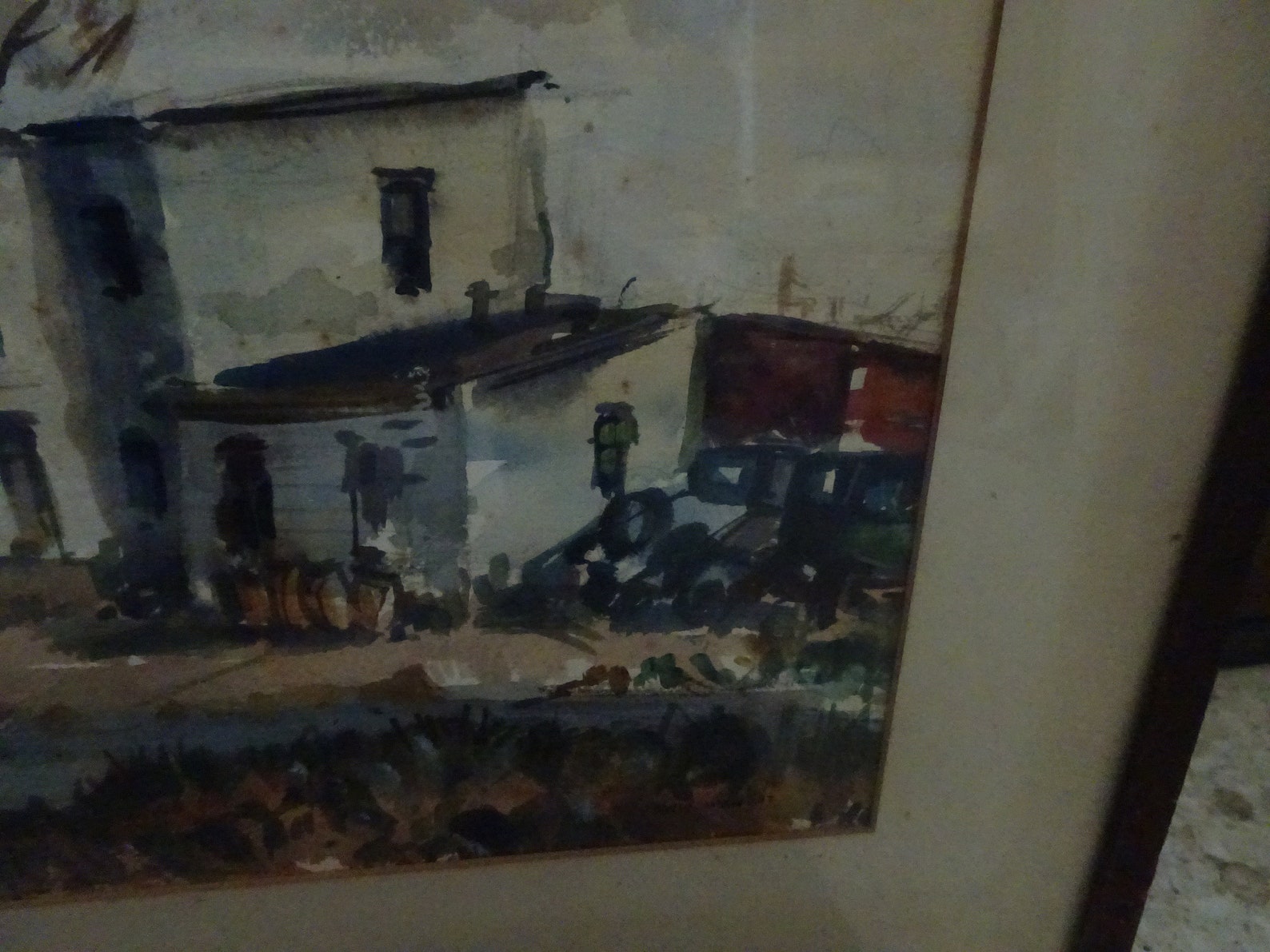 1937 Listed DAVID SHAW California Watercolor Builldings and Old Cars on ...