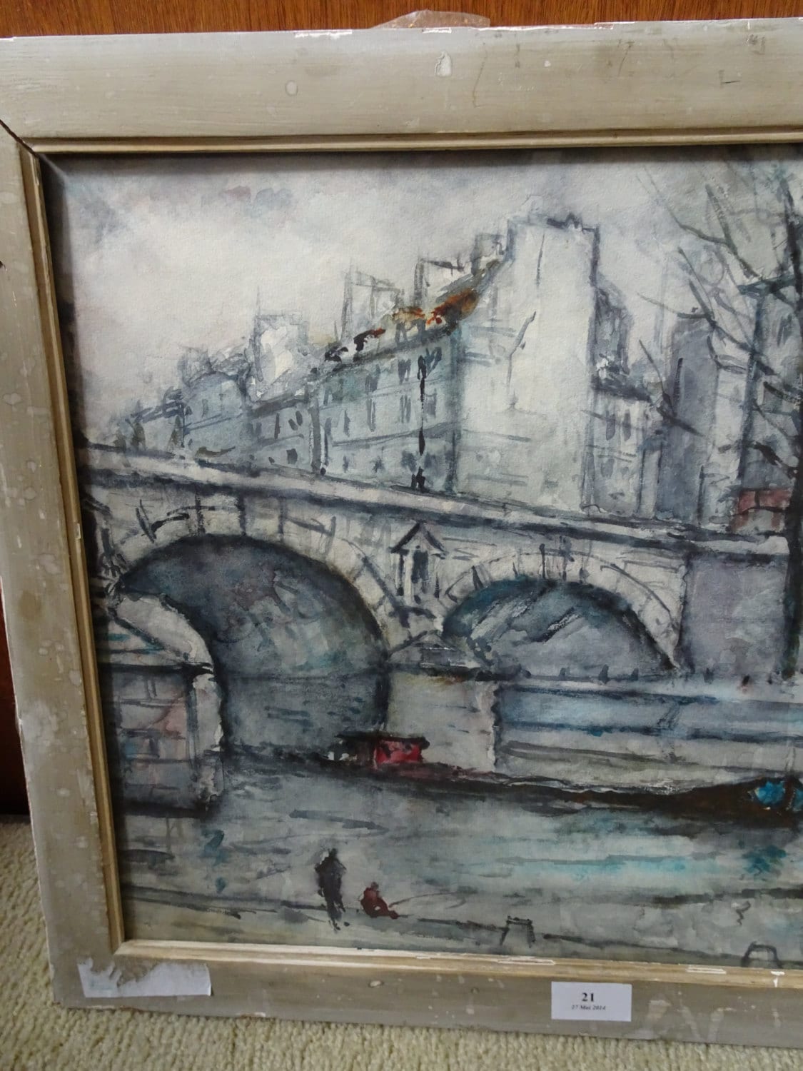 Listed Artist ROBERT LE BERGER Seine River Boat Paris France Watercolor ...