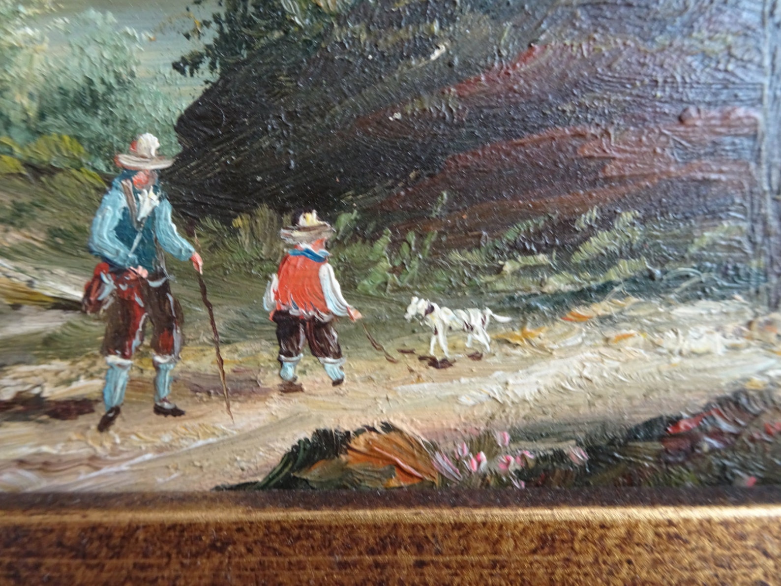 COTNER Classic British Looking Painting Man and Boy on Path Near River ...
