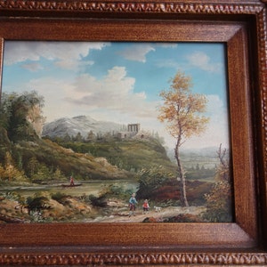 COTNER Classic British Looking Painting Man and Boy on Path Near River ...