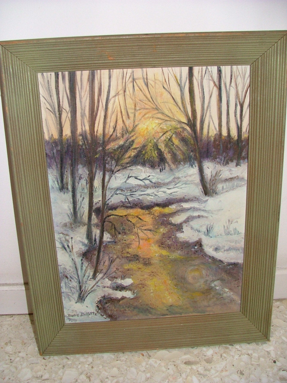 M. Gillette Vintage Painting SUNLIT STREAM In Winter Forest | Etsy