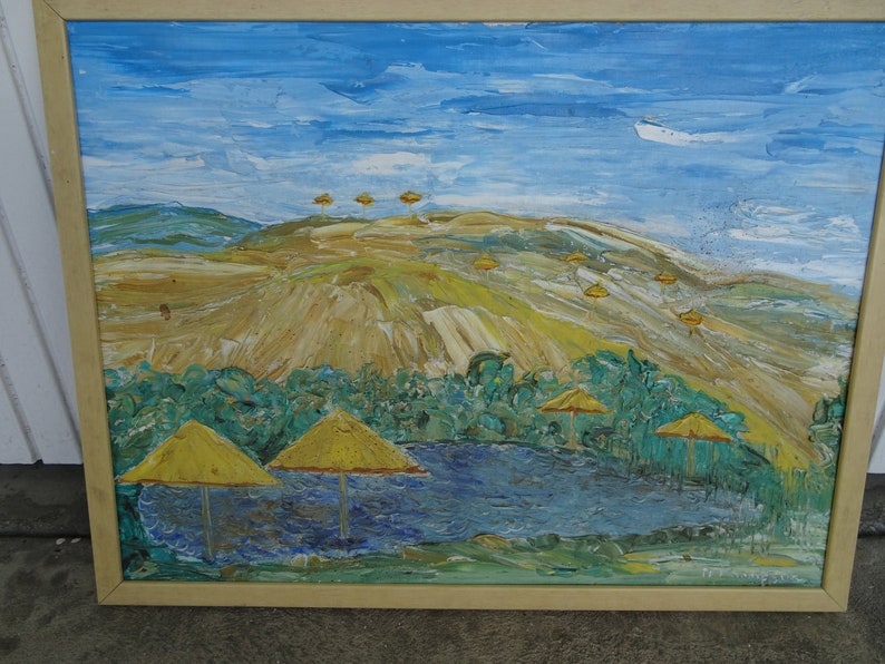 M. THOMPSON Listed Painting of Christo Yellow Umbrellas on - Etsy
